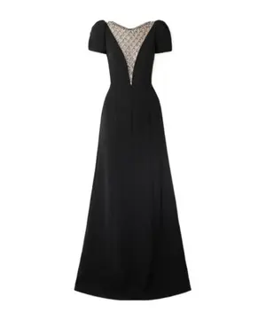 Jenny Packham Embellished Tulle-paneled Crepe Gown - Black