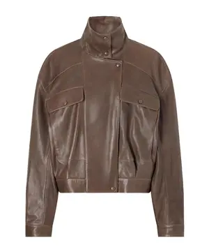 Nour Hammour Long-sleeved Leather Jacket - Light Brown