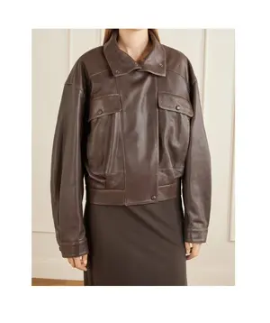 Nour Hammour Long-sleeved Leather Jacket With Stand Collar