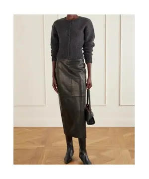 Nour Hammour Paneled Leather Maxi Skirt