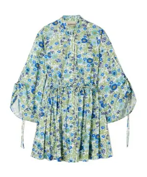 ALEMAIS Floral-print Organic Cotton-poplin Mini Dress - Blue
