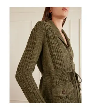 Ralph Lauren Cotton Linen Knit Belted Shawl Collar Sweater
