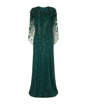 Jenny Packham Nettie Embellished Sequined Tulle Gown - Green