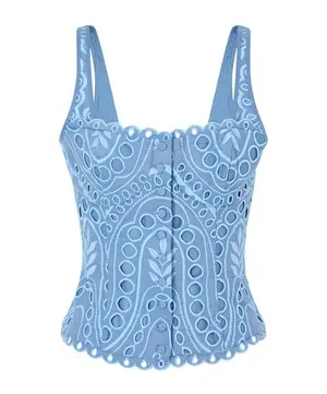 Charo Ruiz Ibiza Cropped Cotton Top - Blue