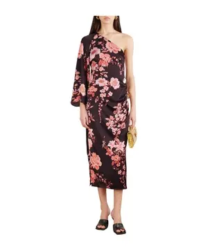 Borgo De Nor Embellished Printed Satin Midi Dress