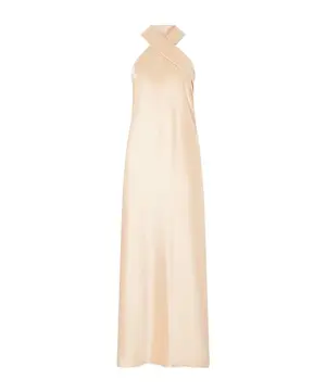 Galvan Pandora Satin Halterneck Midi Dress - Nude