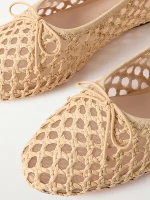 LOEFFLER RANDALL Woven Raffia Ballet Flats With Bow Detailing