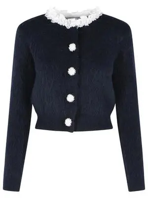 SELF-PORTRAIT SELF-PORTRAIT "Flower" Navy Alpaca Blend Cardigan