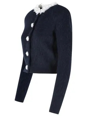 SELF-PORTRAIT Flower" Navy Alpaca Blend Cardigan - Blue