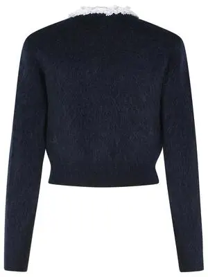 SELF-PORTRAIT Flower" Navy Alpaca Blend Cardigan - Blue