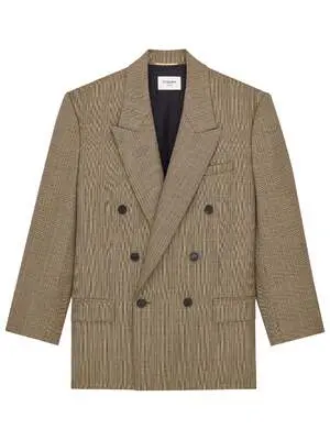 Saint Laurent Double-breasted Jacket In Prince Of Wales Puppytooth Wool - Brown