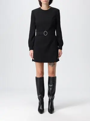 Saint Laurent Long Sleeve Dress With Embellished Belt - Black