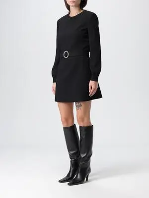 Saint Laurent Long Sleeve Dress With Embellished Belt