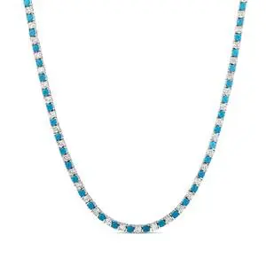 SHYMI Sterling Silver Tennis Necklace With Turquoise And Cubic Zirconia - Silver/blue