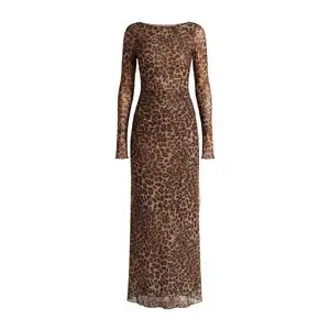 ALOMA STUDIO Lueur Maxi Mesh Dress Leopard Print - Brown