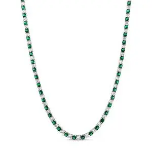 SHYMI Tennis Necklace With Alternating Emerald And Cubic Zirconia Stones In Sterling Silver