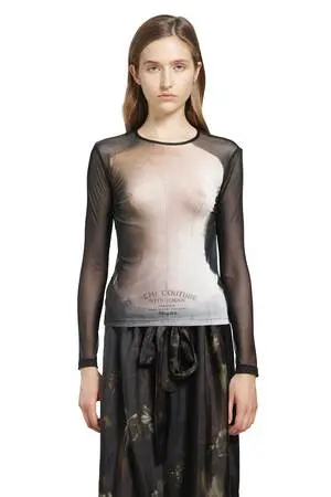 IA LONDON Fitted Mesh Top With Graphic Print