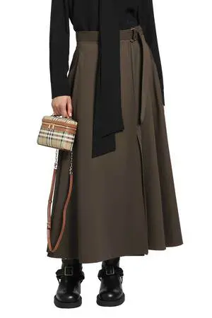 Burberry Wool Twill Midi Skirt - Green