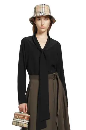 Burberry Silk Crepe De Chine Scarf Blouse - Black
