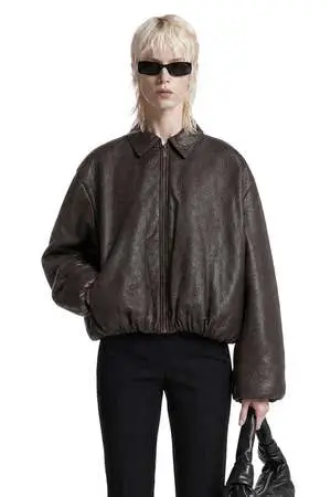 Magda Butrym Cropped Leather Bomber Jacket - Brown