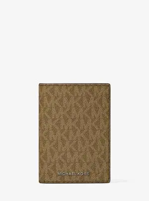 Michael Kors Hudson Signature Logo Folio Card Case In By - Green