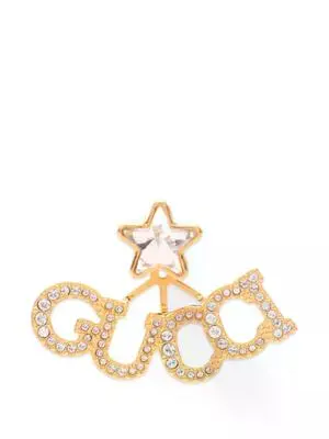 Gucci Plated Logo Star Rhinestone Embellished Stud Earrings - Gold