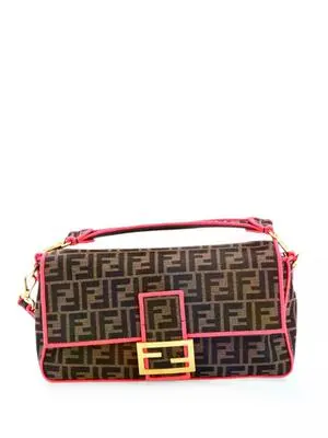 Fendi Baguette Nm Bag Zucca Canvas Large Shoulder Bag - Pink
