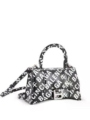 Balenciaga Hourglass Top Handle Bag Printed Leather Xs Satchel - Black