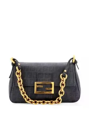 Fendi Mama Forever Bag Zucchino Coated Canvas Mini Shoulder Bag - Black