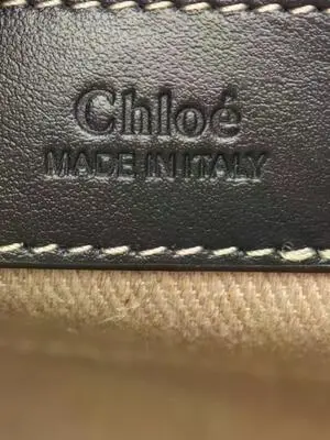 Chloé Woody Logo Print Tape Contrast Topstitching Handbag - Neutrals