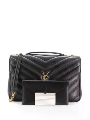 Saint Laurent Loulou Nm Matelasse Chevron Leather Large Shoulder Bag - Black