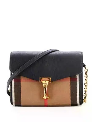 Burberry Macken Crossbody Bag In Leather And House Check Canvas - Black