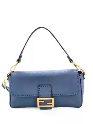 Fendi Selleria Baguette Nm Bag Leather Medium Shoulder Bag - Blue