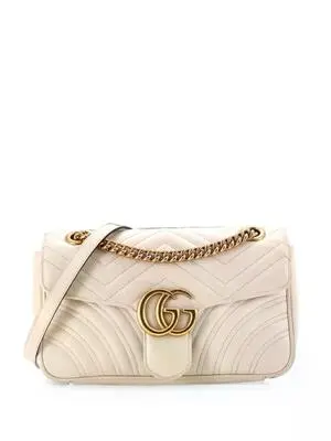 Gucci Gg Marmont Flap Bag Matelasse Leather Small Crossbody Bag - Neutrals
