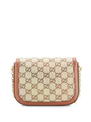 Gucci Horsebit 1955 Crystal Embellished Gg Canvas Mini Shoulder Bag