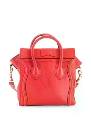 Celine Grainy Leather Nano Luggage Crossbody Bag - Red
