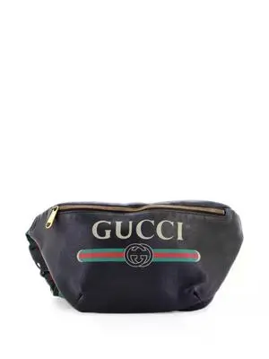 Gucci Logo Printed Leather Medium Belt Bag - Black