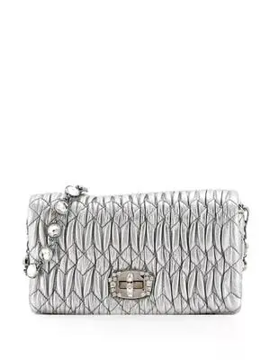 Miu Miu Crystal Matelasse Leather Small Clutch Bag - Metallic