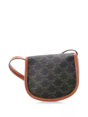 Celine Besace Flap Bag Triomphe Coated Canvas Mini Crossbody Bag - Brown