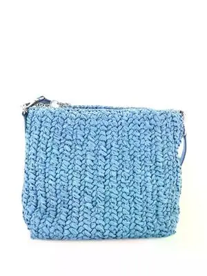 Miu Miu Flower Crystal Chain Woven Raffia Shoulder Bag