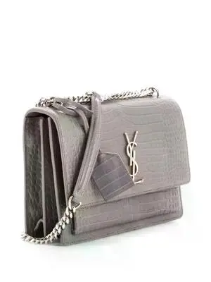 Saint Laurent Sunset Crocodile Embossed Leather Medium Crossbody Bag - Grey