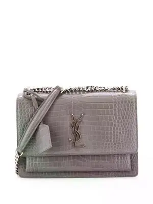 Saint Laurent Sunset Crocodile Embossed Leather Medium Crossbody Bag - Grey