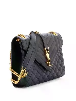 Saint Laurent Classic Monogram Envelope Satchel Mixed Matelasse Leather Medium Shoulder Bag - Black