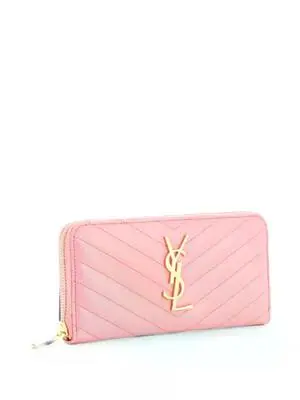 Saint Laurent Classic Monogram Zip Around Wallet Matelasse Chevron Leather Small Wallets