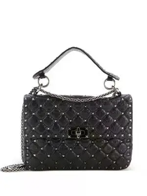 VALENTINO Valentino Garavani Rockstud Spike Flap Bag Crystal Embellished Quilted Leather Medium Shoulder Bag