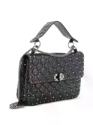 Valentino Garavani Rockstud Spike Flap Bag Crystal Embellished Quilted Leather Medium Shoulder Bag