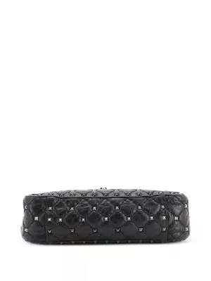 Valentino Garavani Rockstud Spike Flap Bag Crystal Embellished Quilted Leather Medium Shoulder Bag