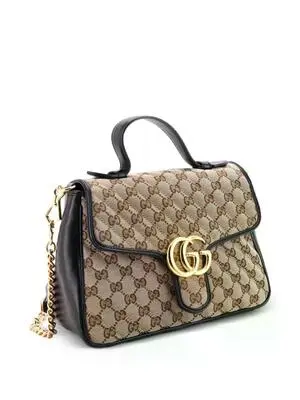 Gucci Gg Marmont Quilted Gg Canvas Small Satchel With Leather Trim - Black