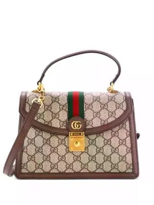 Gucci Ophidia Flap Top Handle Bag Gg Coated Canvas Small Satchel - Brown