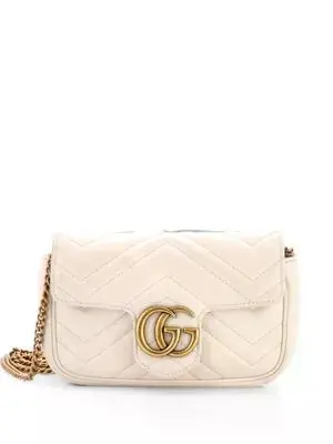Gucci Gg Marmont Flap Bag Matelasse Leather Super Mini Crossbody Bag - White